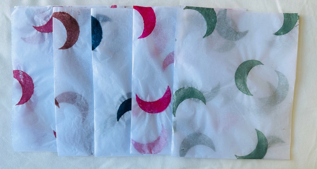 3 X Moon Handprinted Eco Tissue Paper, Tissue Paper, Gift Wrap ...