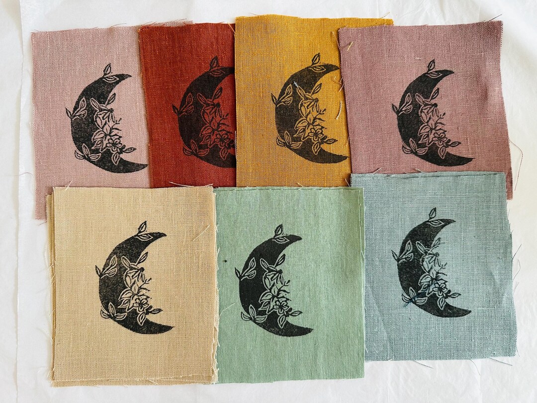 Linen Patch: Moon Flower Lino Print, Textile Craft - Etsy