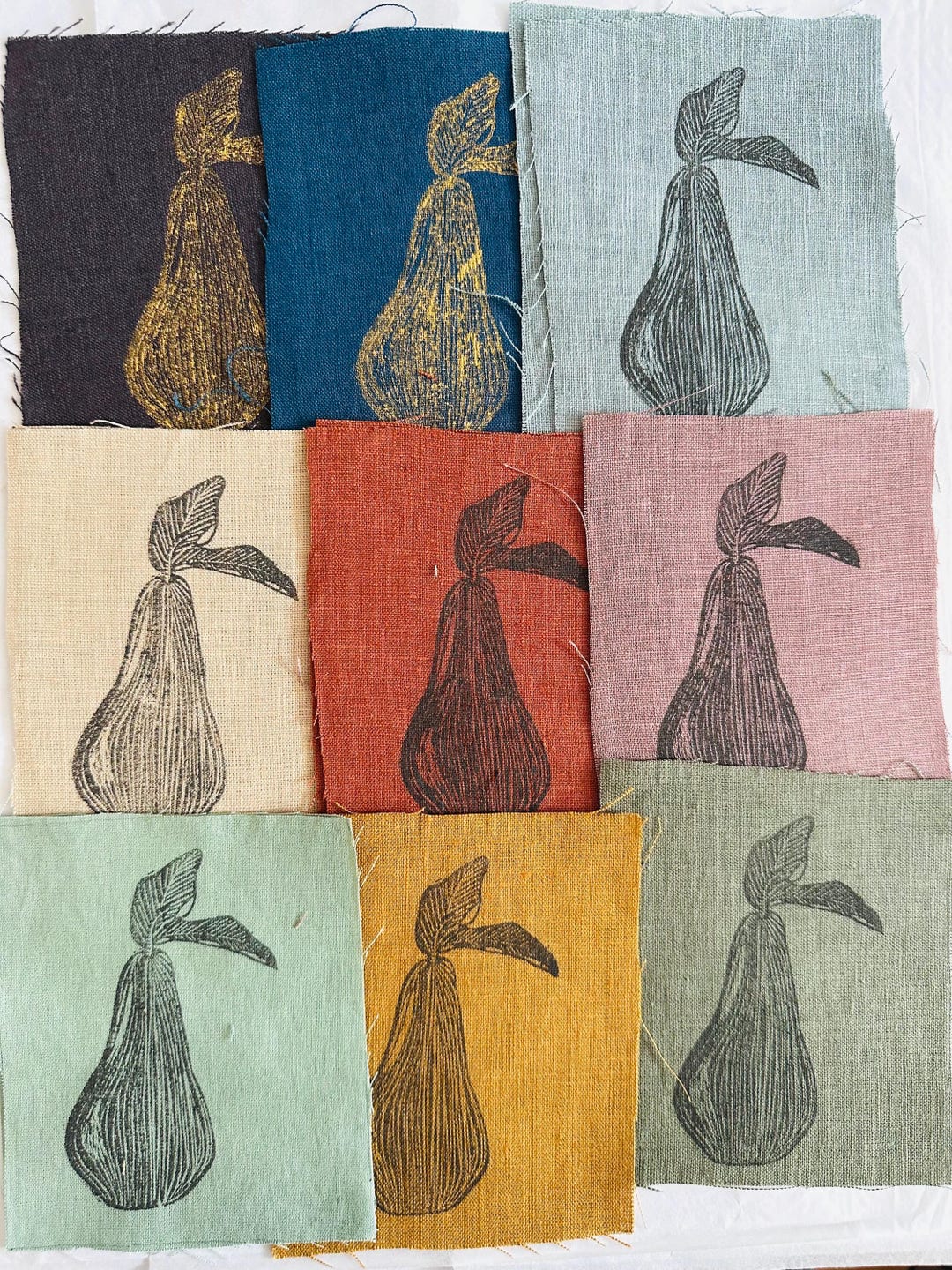 Linen Patches,pear, Fruit, Lino Print Patches, Fabric Patch, Clothing ...