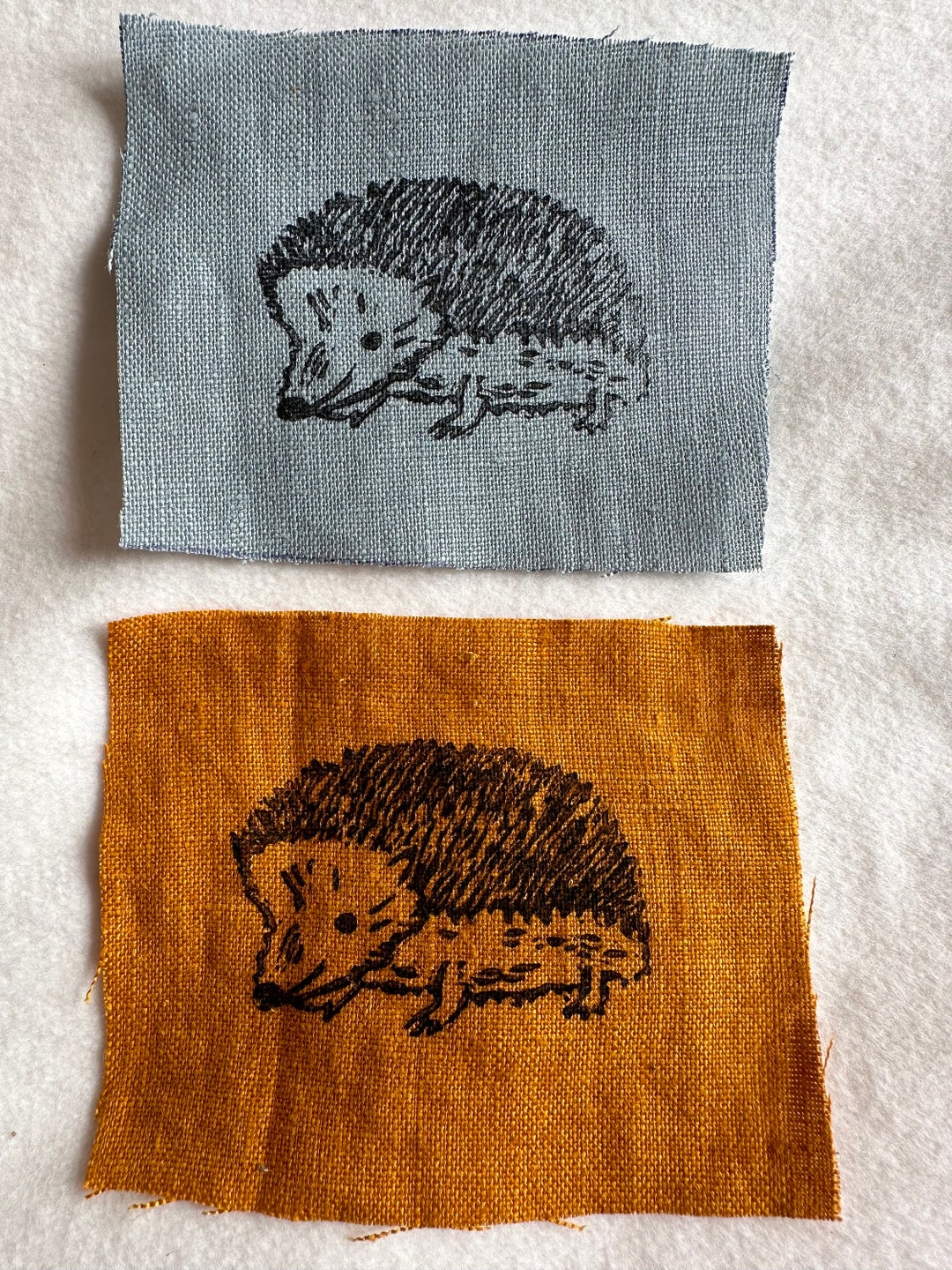 Hedgehog Lino Print Linen Patch: Hand-printed Fabric Applique - Etsy