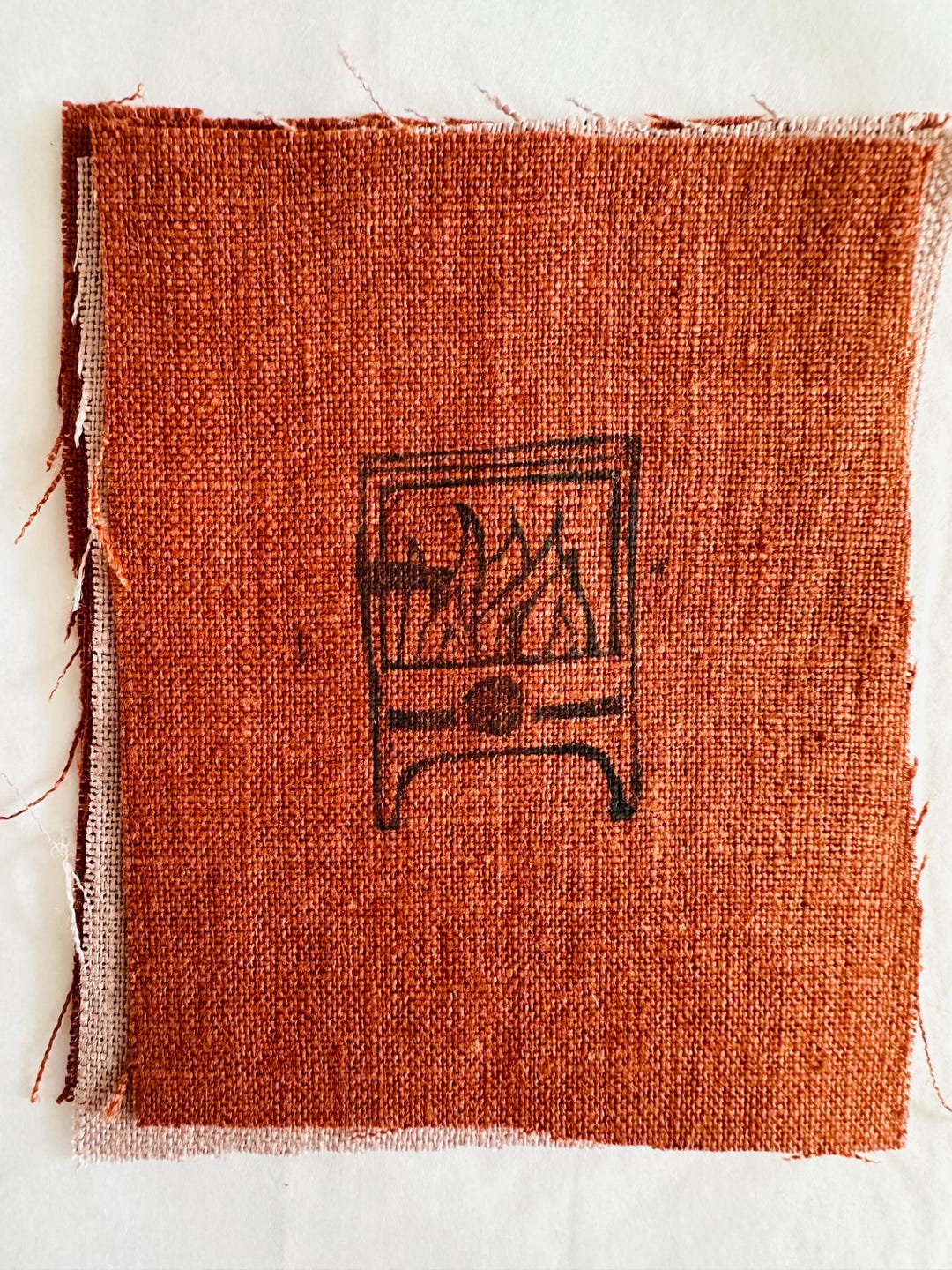 Hand Printed Linen Patch: Fireplace Lino Print, Textile Craft - Etsy