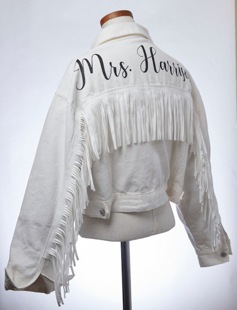 Bride Custom Fringe Denim Jacket White Custom Denim Jacket - Etsy