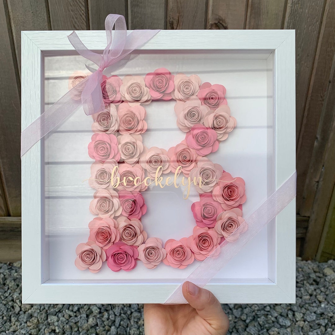 Personalized Paper Rose Shadow Box | Custom Initial, Name Gift - Etsy