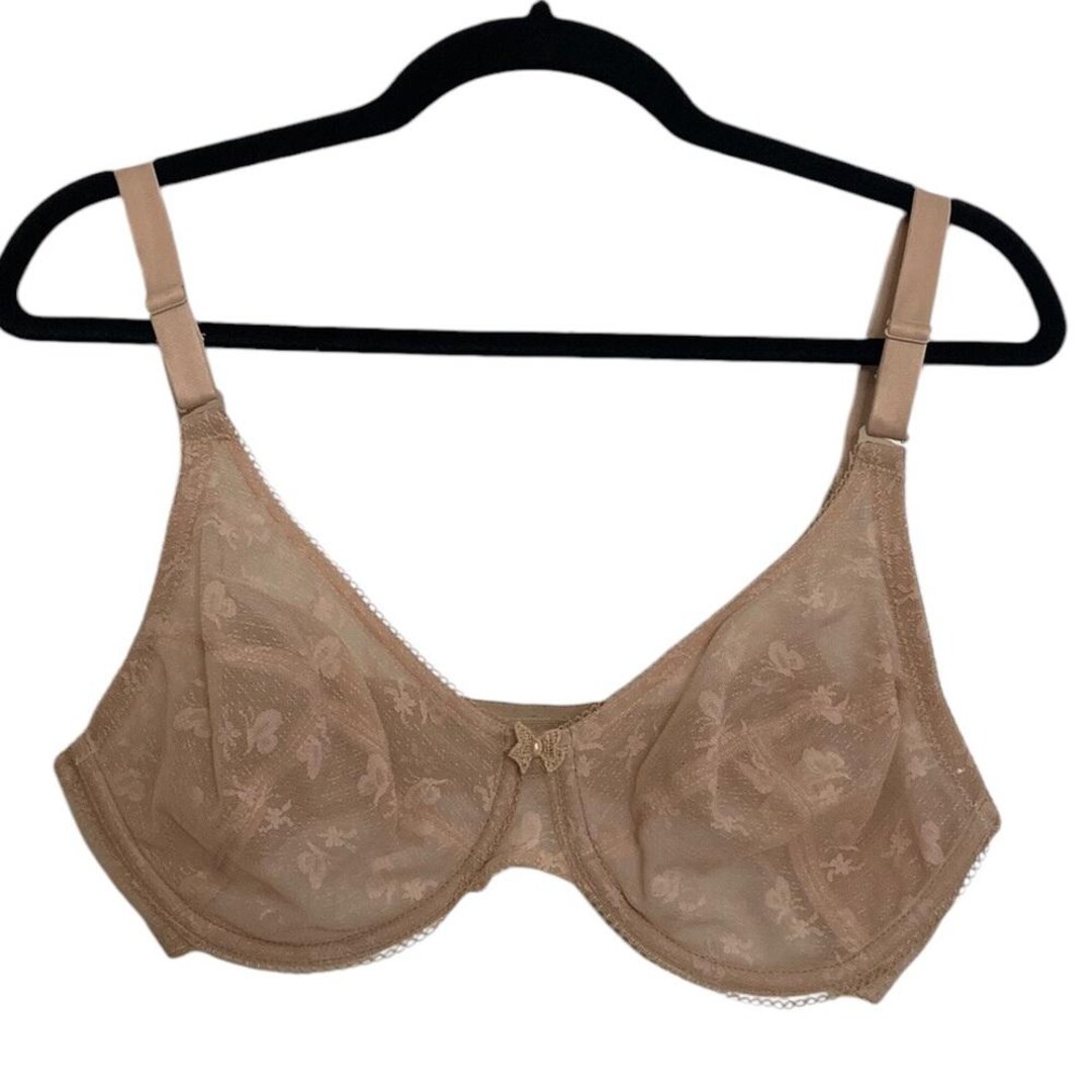 Vintage Bra Womens 38C Beige Sheer Lace Wired Side Closure 80s Made in ...