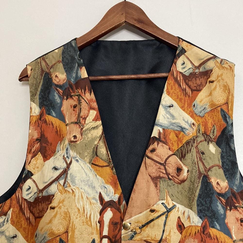 Handmade Vest Mens XXL Horse Print Waistcoat Retro Vintage Cowboy ...