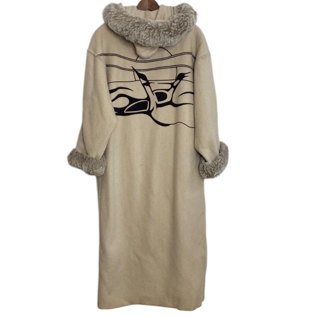 Vintage Laparka Womens Small Medium Beige Wool Winter Coat Inuit Geese ...