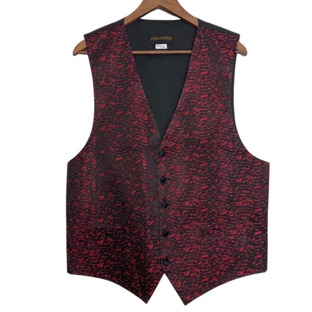 Vintage Waistcoat Mens Medium Large Red Embroidered Musical Notes Music ...