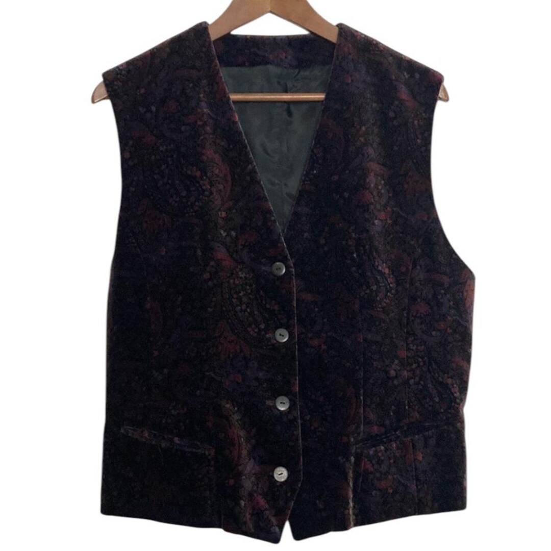 Vintage Velvet Vest Women 16 Red Black Paisley Floral 90s Whimsy Goth ...