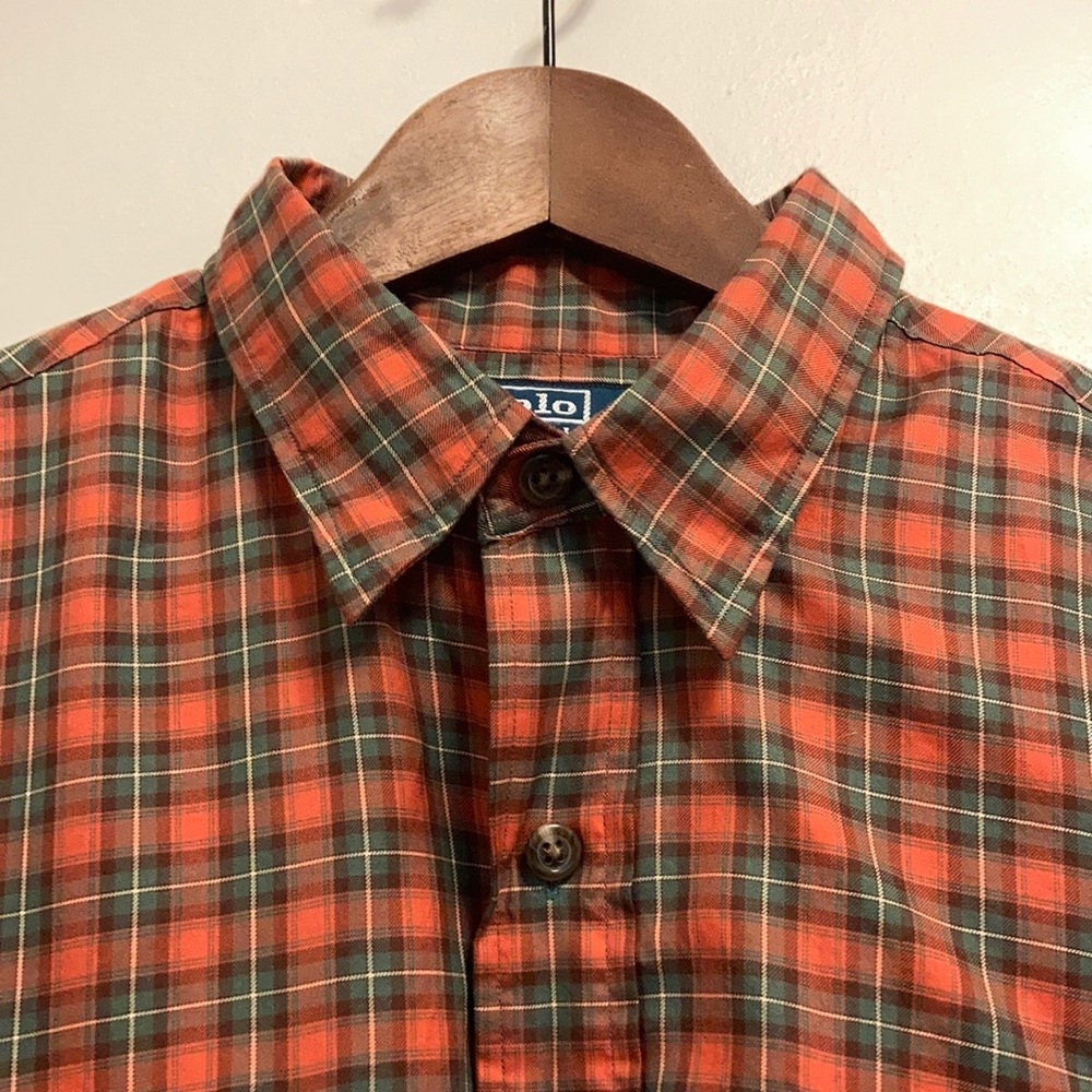 Vintage Polo Ralph Lauren Elbow Patch Red Plaid Cotton Shirt Size Large ...