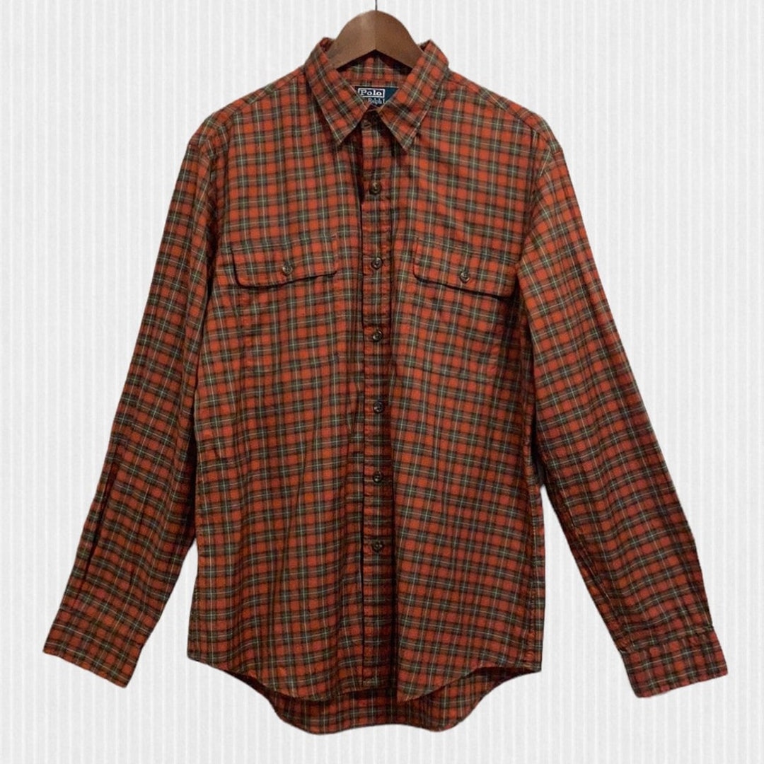 Vintage Polo Ralph Lauren Elbow Patch Red Plaid Cotton Shirt Size Large ...
