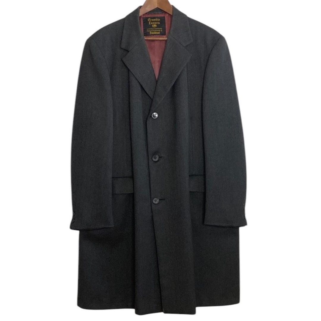 Vintage Crombie Overcoat Mens Large XL Dark Gray Herringbone Wool Retro ...