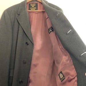 Vintage Crombie Overcoat Mens Large XL Dark Gray Herringbone Wool Retro ...