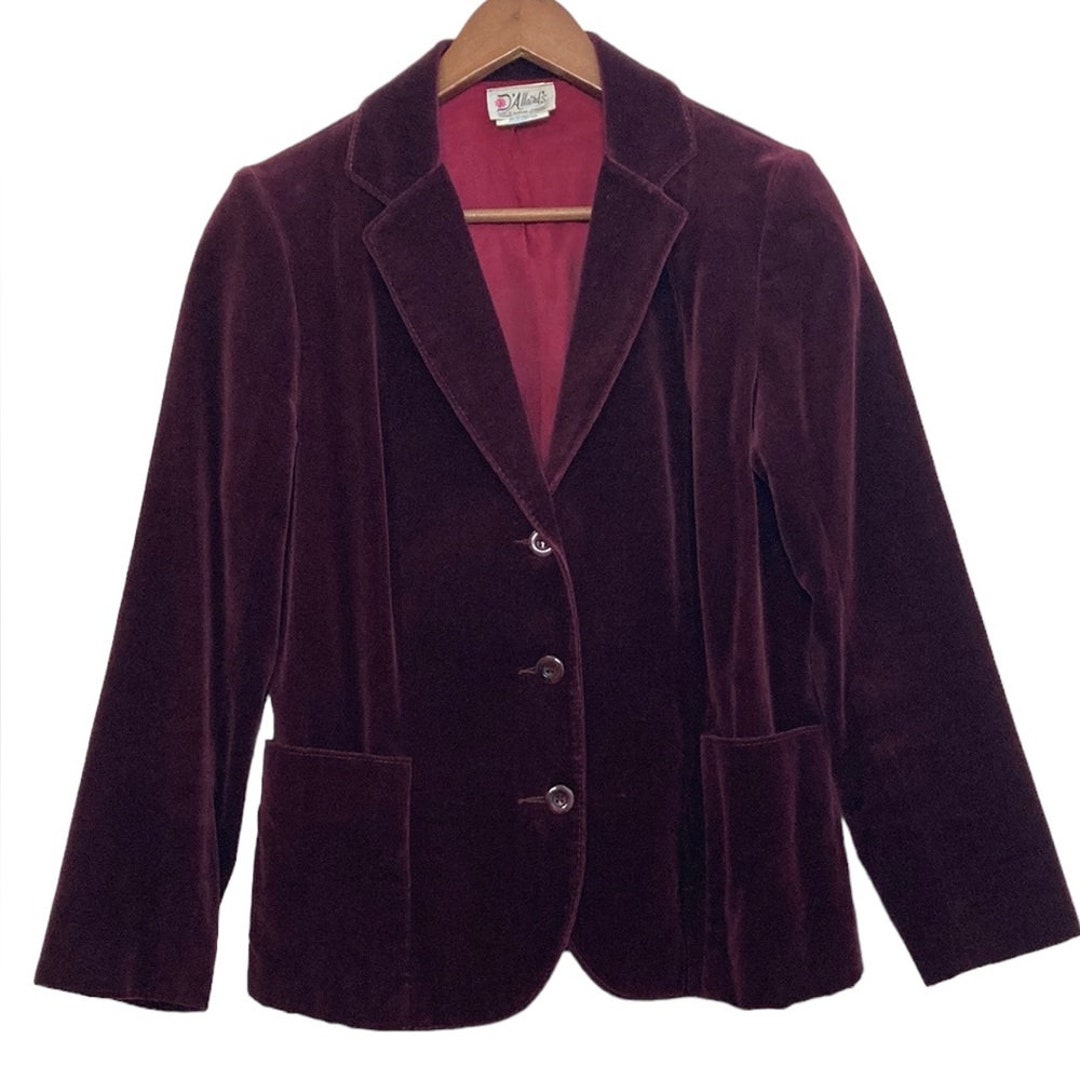 Vintage Red Velvet Blazer Size 14 Classic Suit Jacket Academia Made in ...