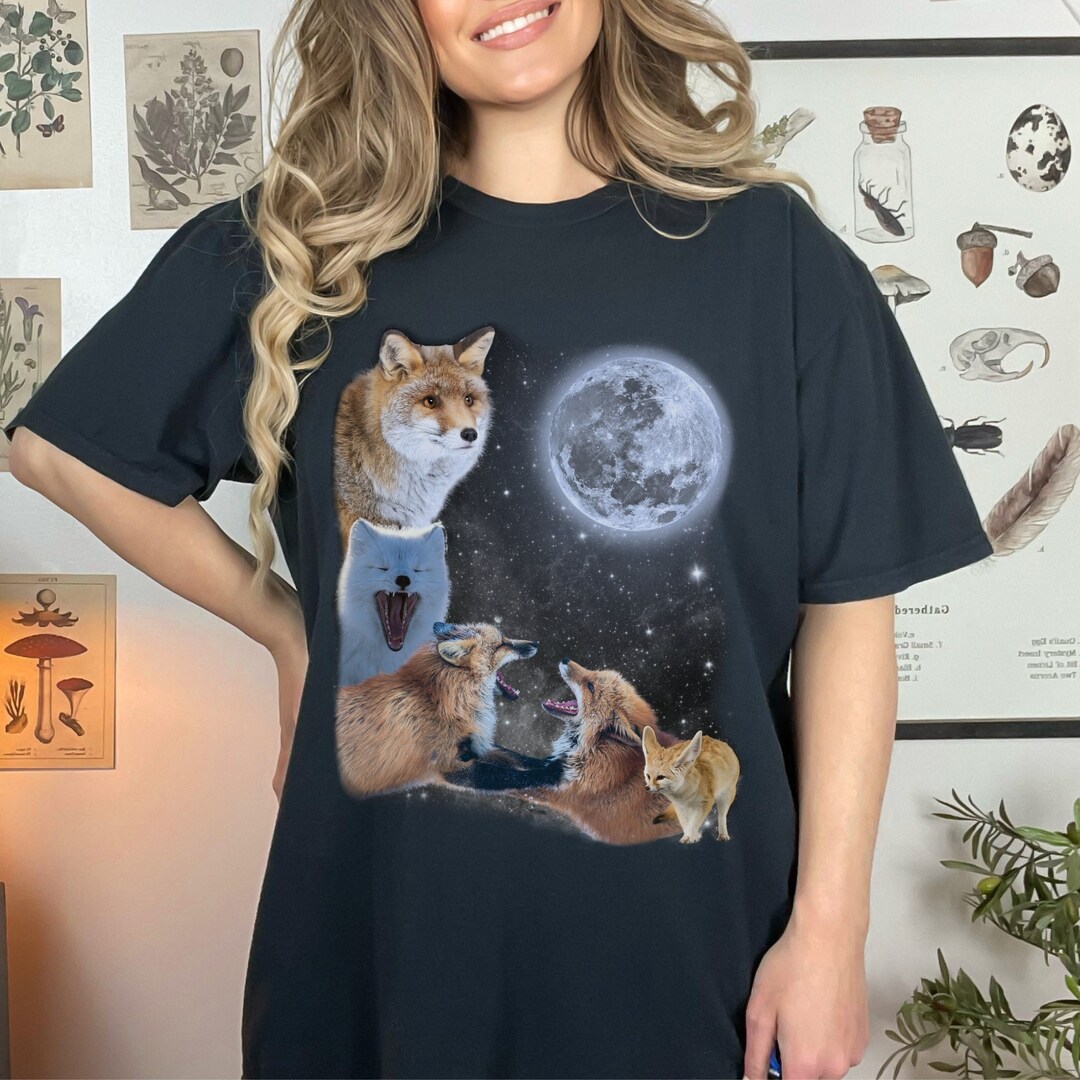 Vintage Graphic T-shirts Retro Fox Moon Tshirt Fox Lovers Funny Fox ...