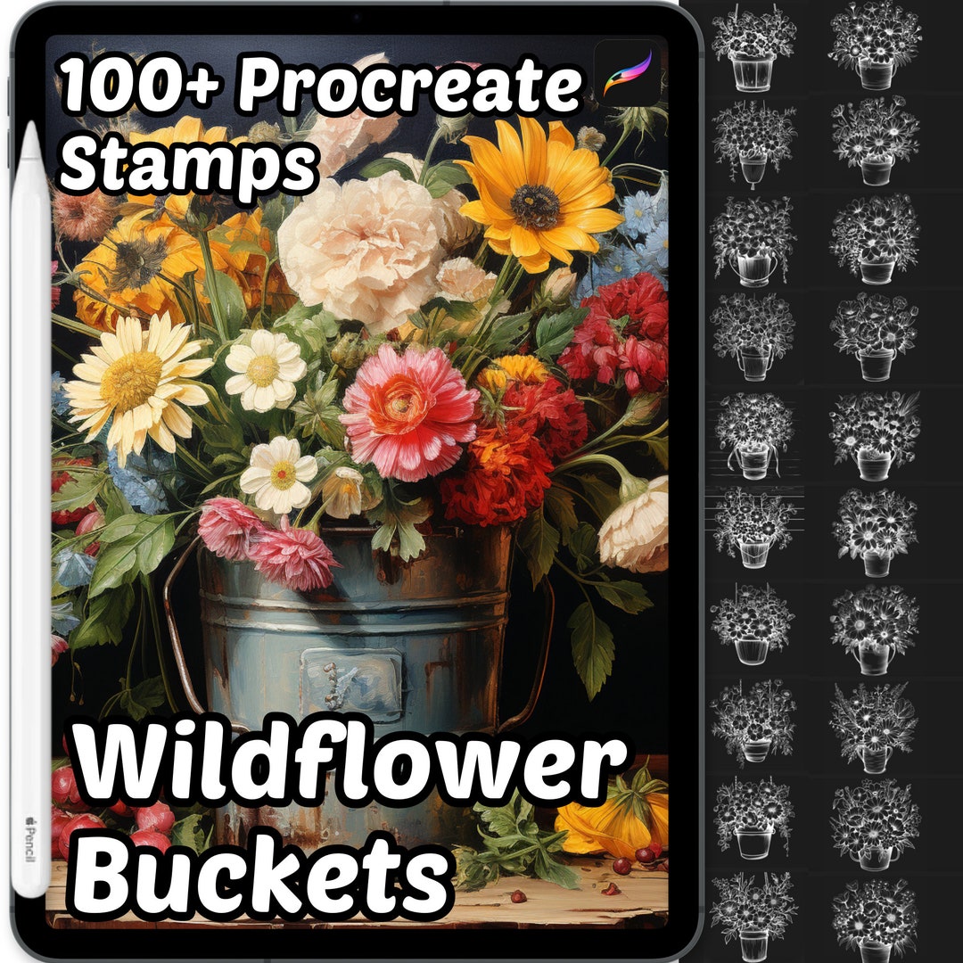 Wildflower Bucket Procreate Brushes | 100+ Procreate Wildflower Stamps ...