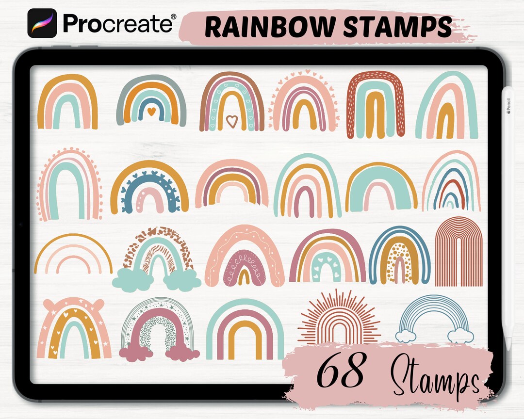 Rainbow Procreate Stamps | 68 Rainbow Procreate Stamps | Boho Doodle ...