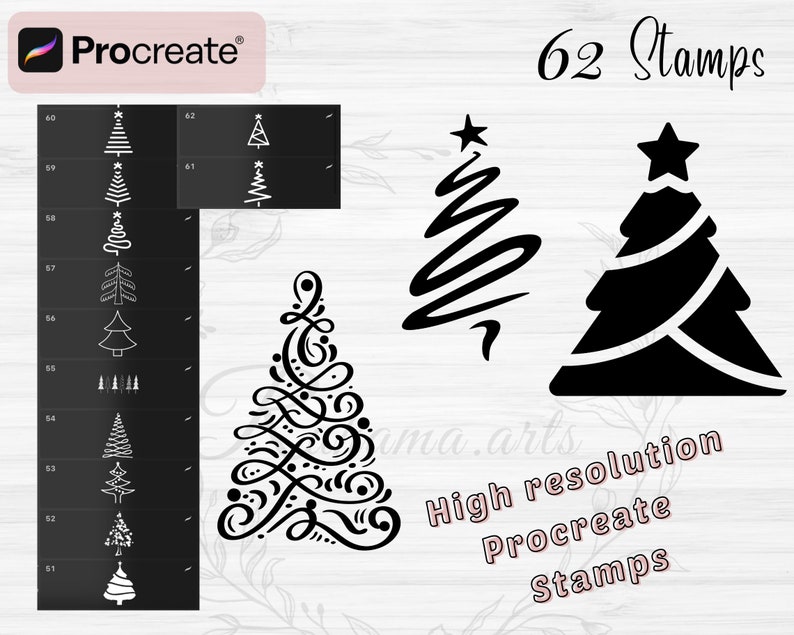 Christmas Tree Procreate Stamps |62 Procreate Christmas Trees Brushes ...