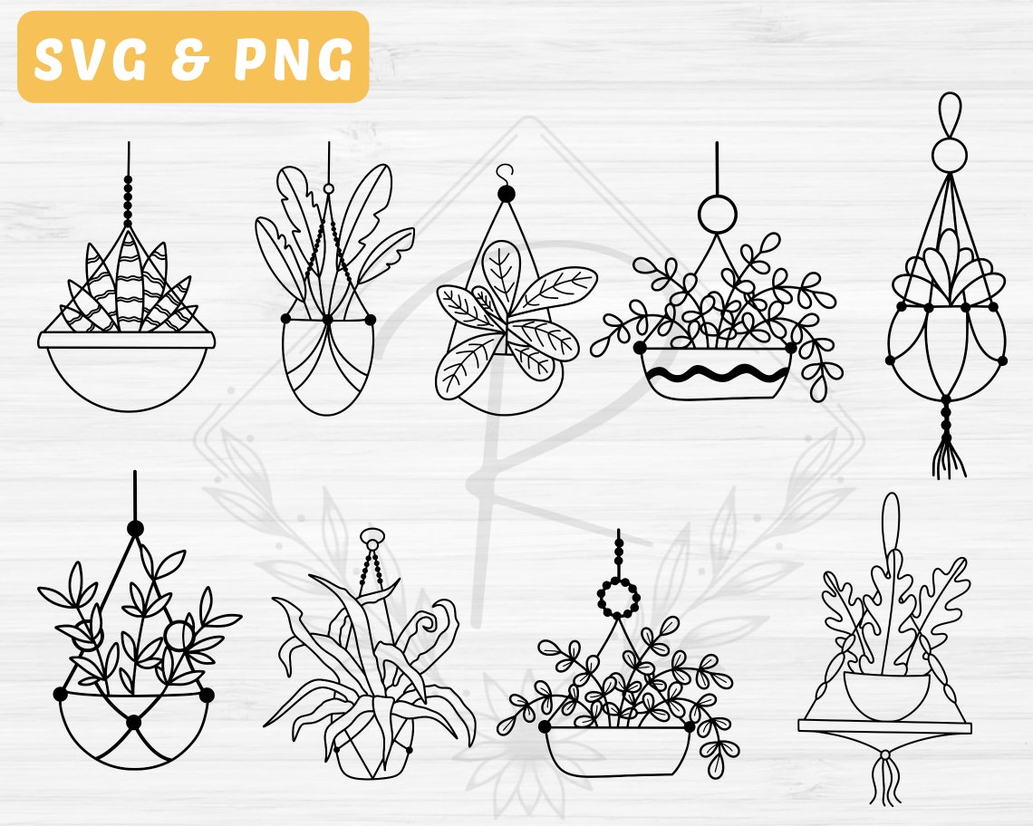Plant Svg Bundle Hand Drawn Cut Files | Hanging Plant Svg Bundle ...