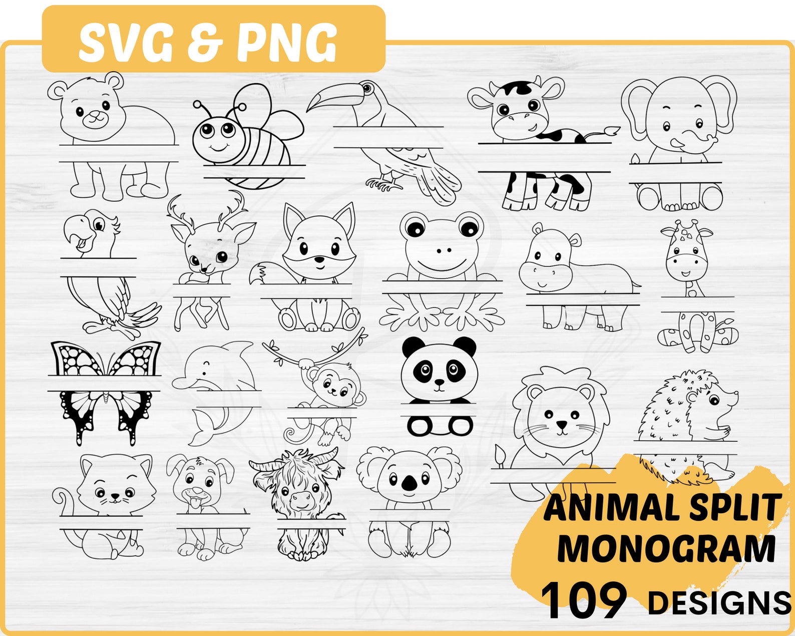 Animal Svg Bundle File 109 Hand Drawn Split Animal Monogram - Etsy
