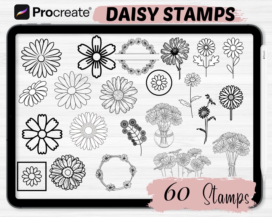 Daisy Procreate Stamps |60 Flower Procreate Stamps | Botanical ...