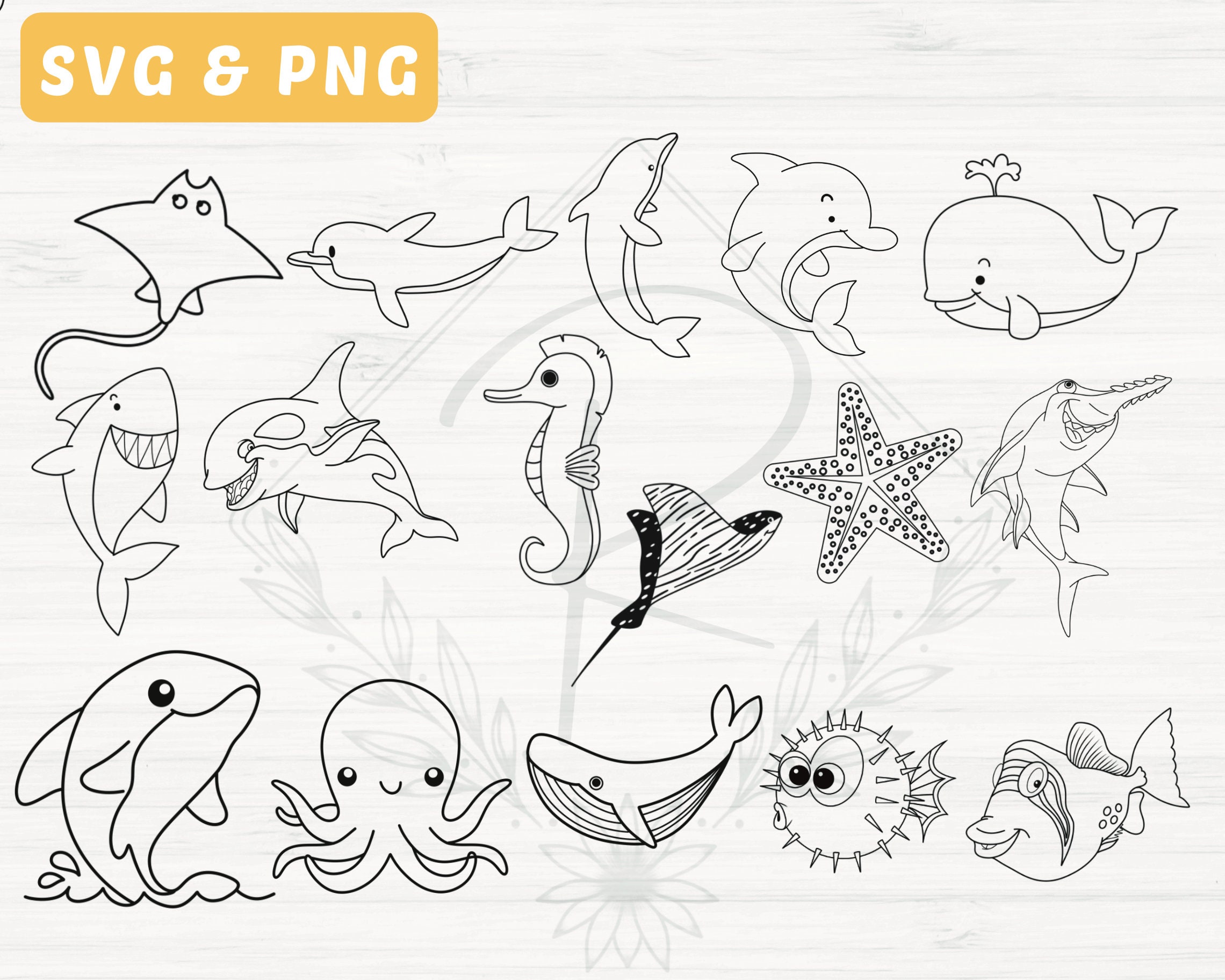 Sea Animal Svg Bundle File 84 Hand Drawn Ocean Animal Svg - Etsy