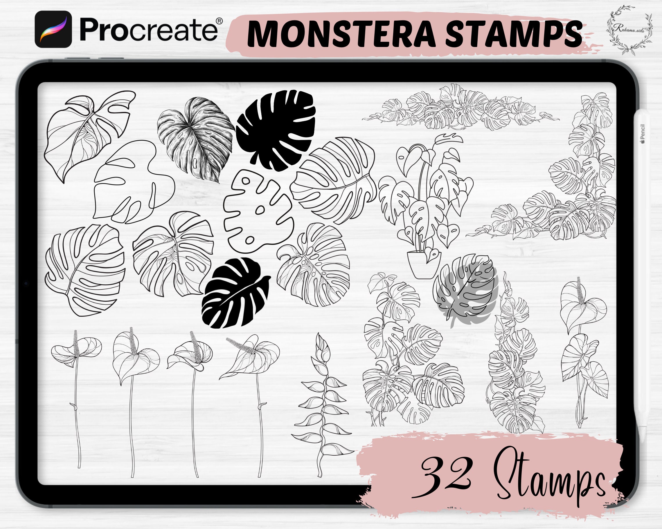 Procreate Botanical Stamps | 489 Procreate Plants Mega Bundle Stamps ...