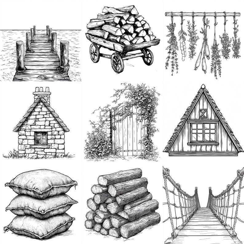 Rustic Village Procreate Stamps | 100+ Procreate Rustic Village View ...