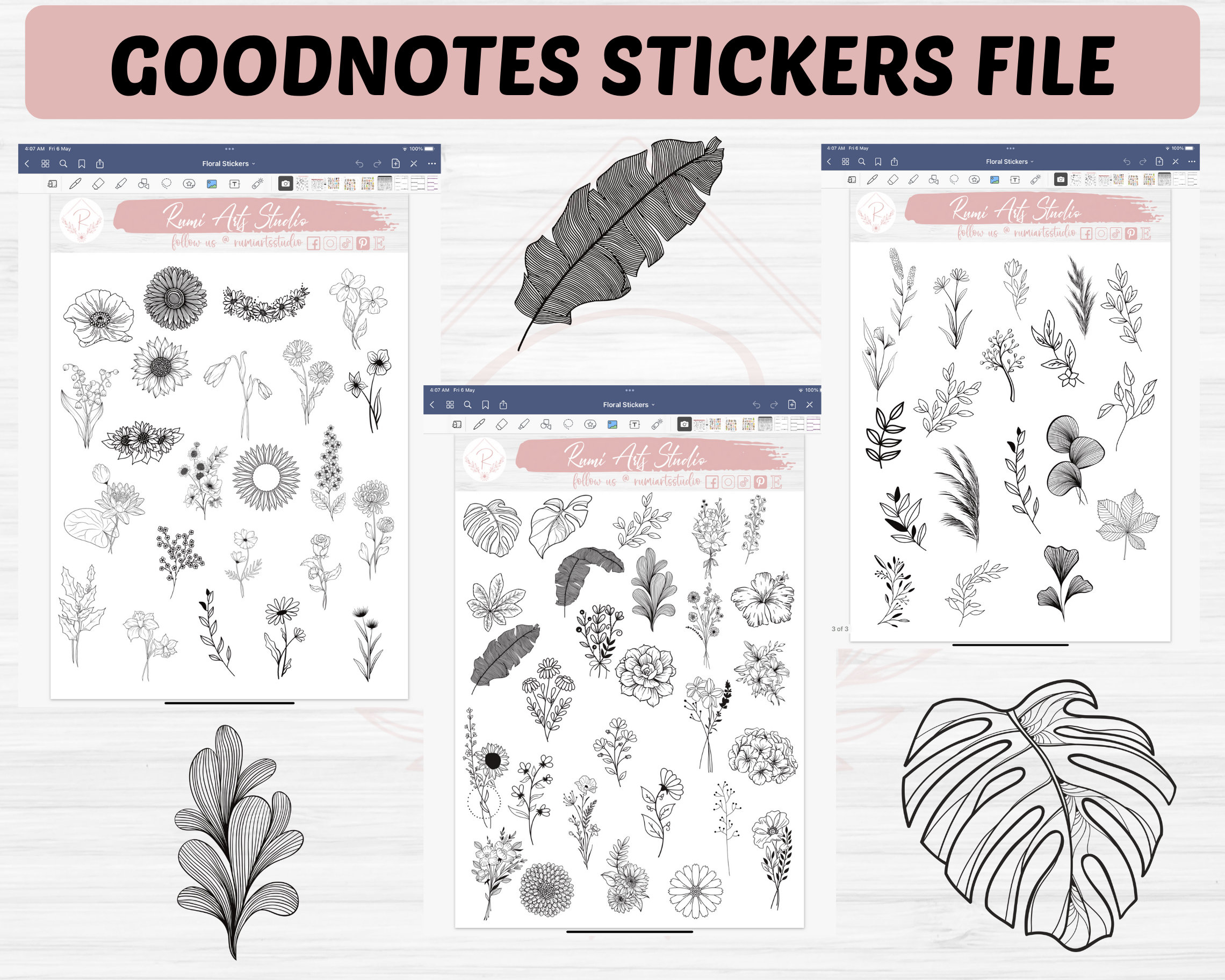 Floral Stickers Bundle for Goodnotes 70 Pre-cropped Stickers - Etsy
