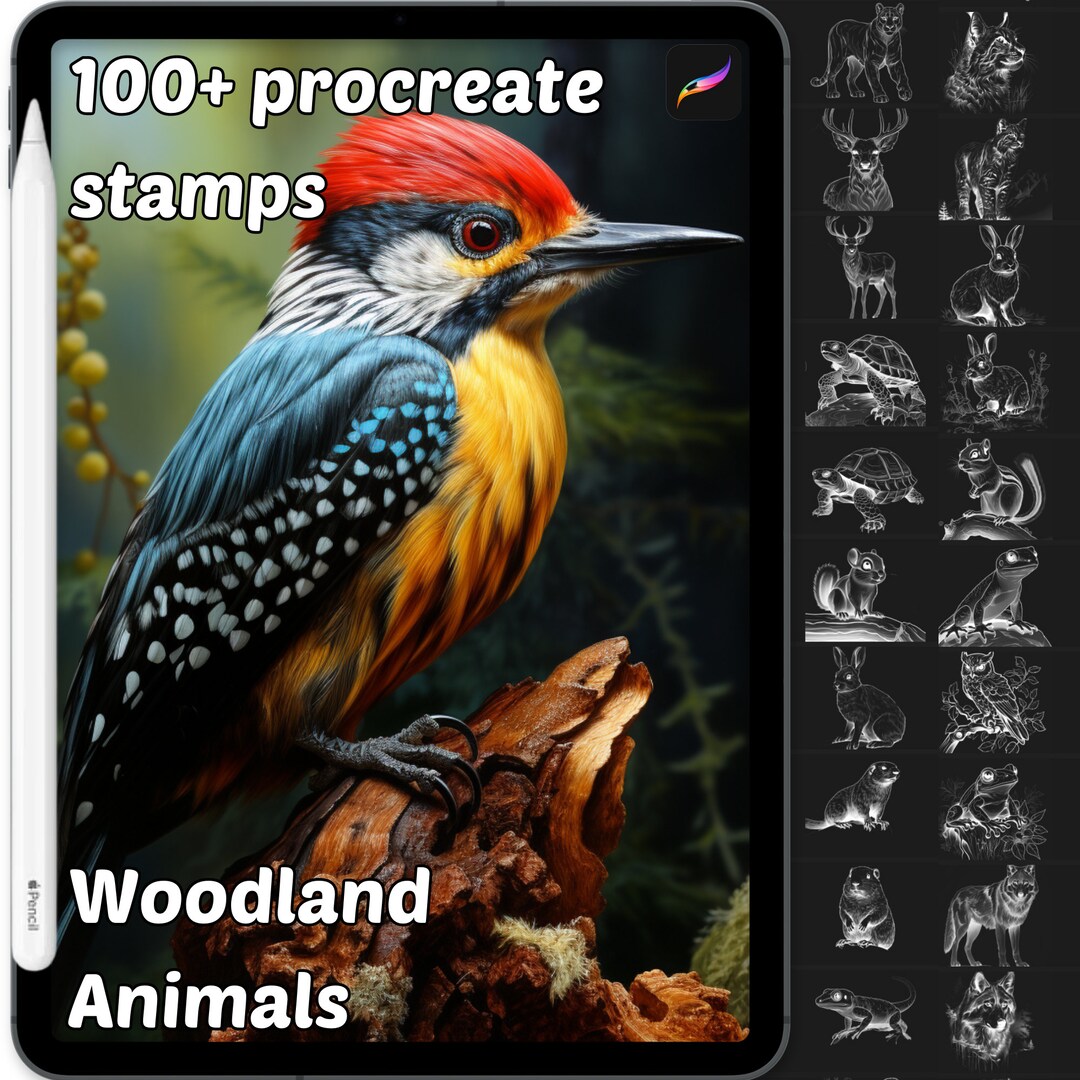 Woodland Animal Procreate Stamps | 100+ Doodle Animal Procreate Brushes ...
