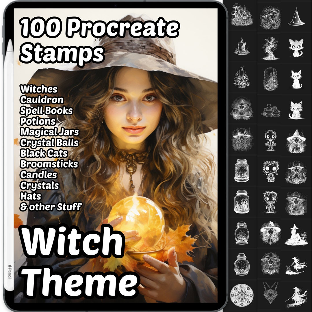 Witch Procreate Stamps | 100+ Procreate Halloween Stamps | Witch and ...