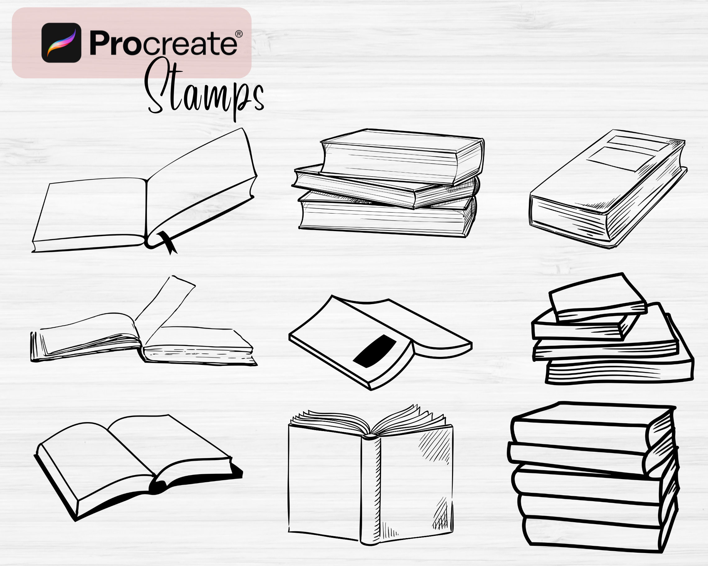 Books Procreate Stamps 100 Procreate Books Brushes Doodle - Etsy