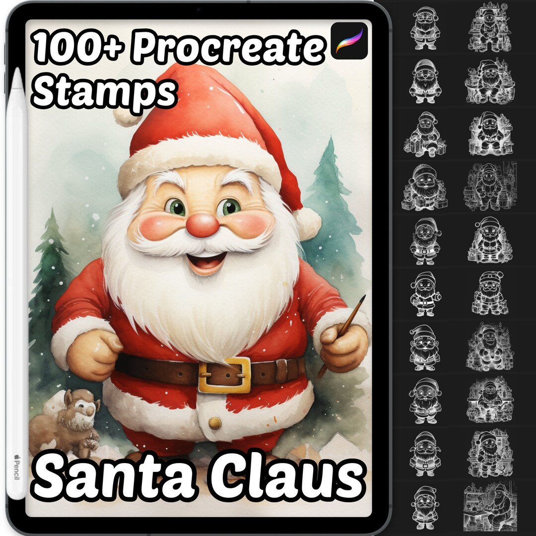 Christmas Procreate Stamps | 100+ Procreate Santa Claus Stamps | Santa ...