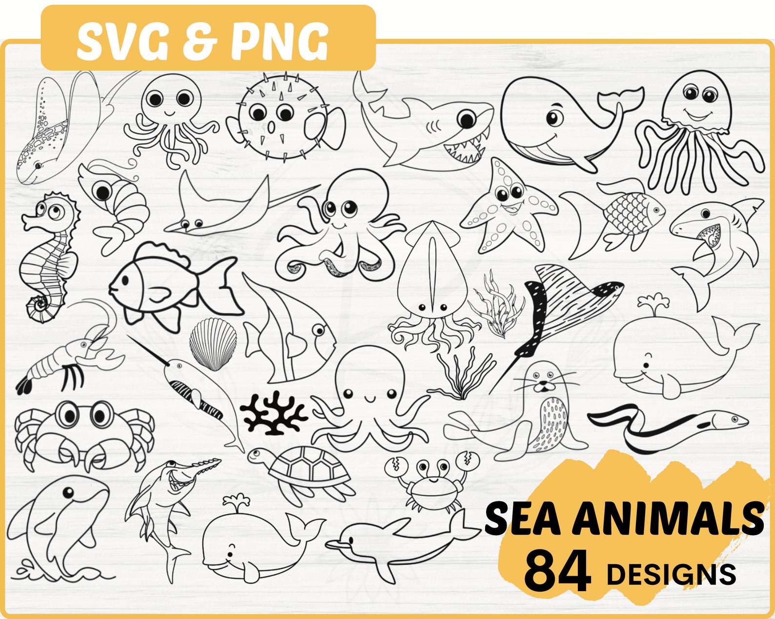 Sea Animal Svg Bundle File 84 Hand Drawn Ocean Animal Svg - Etsy