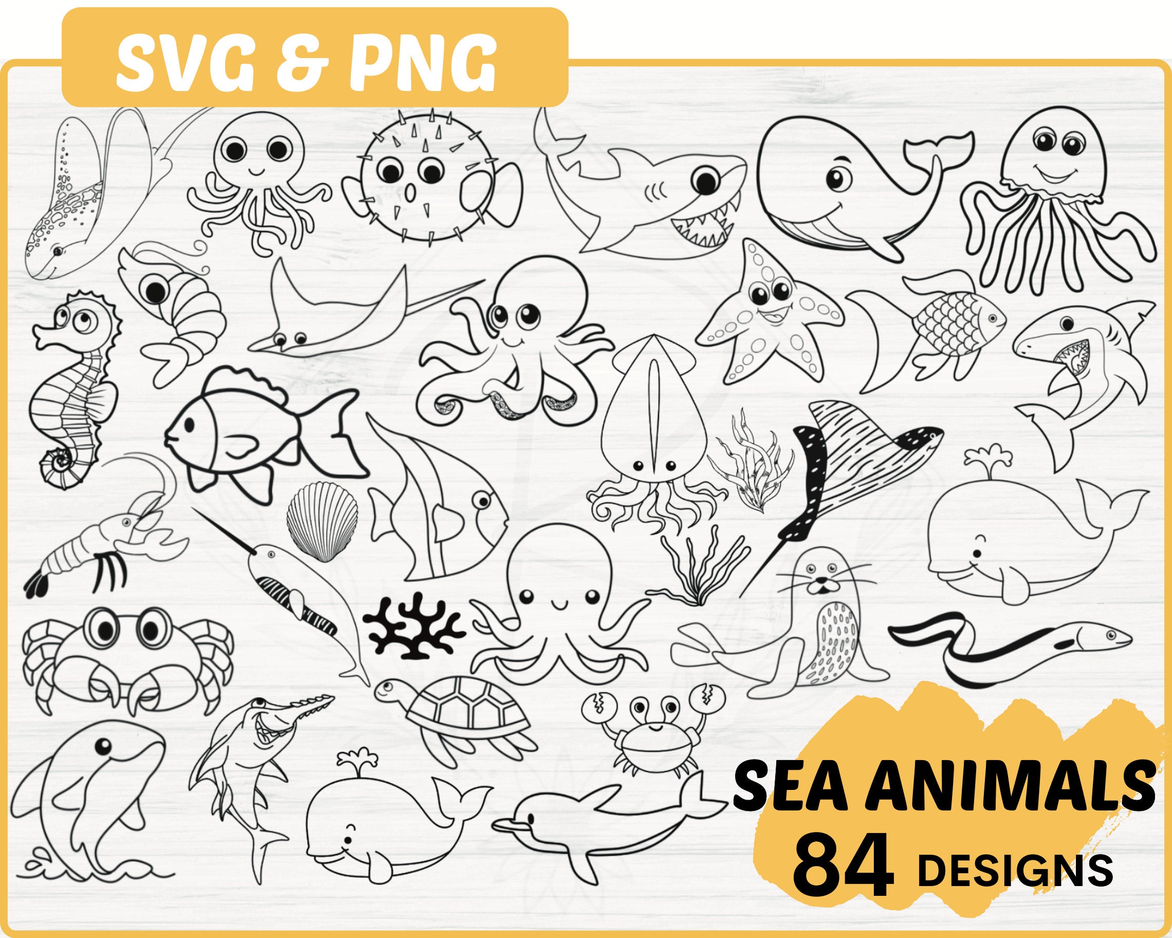 Sea Animal Svg Bundle File 84 Hand Drawn Ocean Animal Svg - Etsy