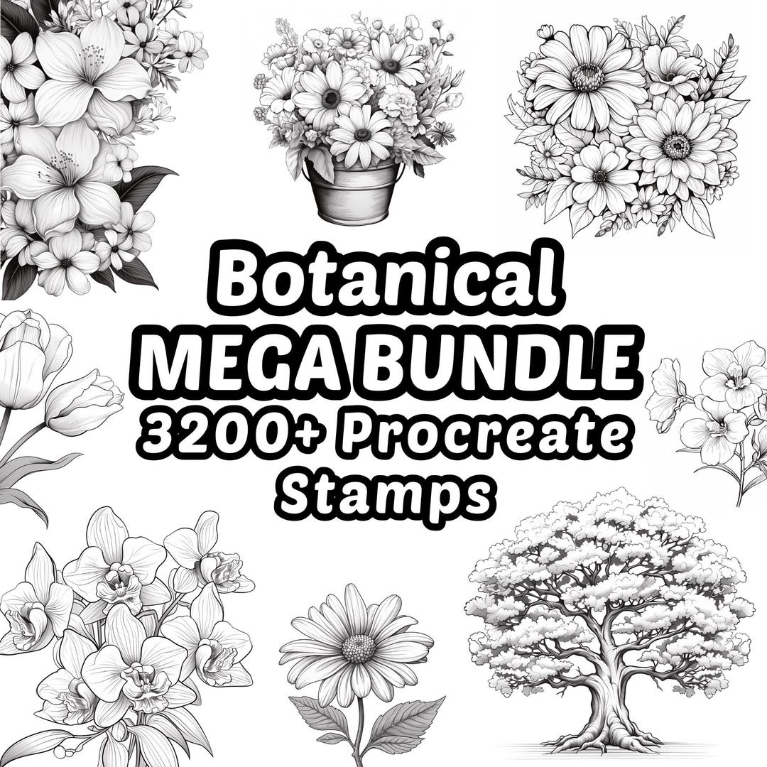 Procreate Botanical Stamps | 3200+ Mega Floral Bundle Procreate Stamp ...
