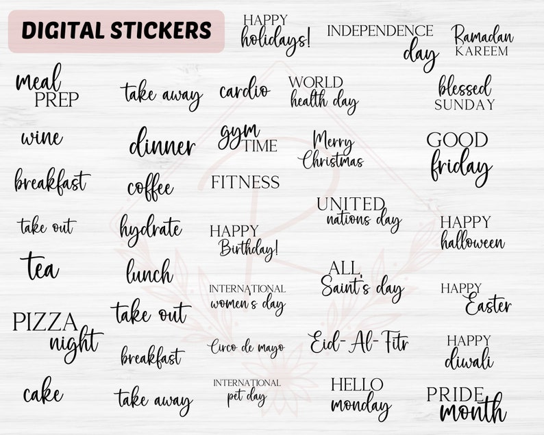 Planner Words Digital Stickers Calendar Words Goodnotes - Etsy