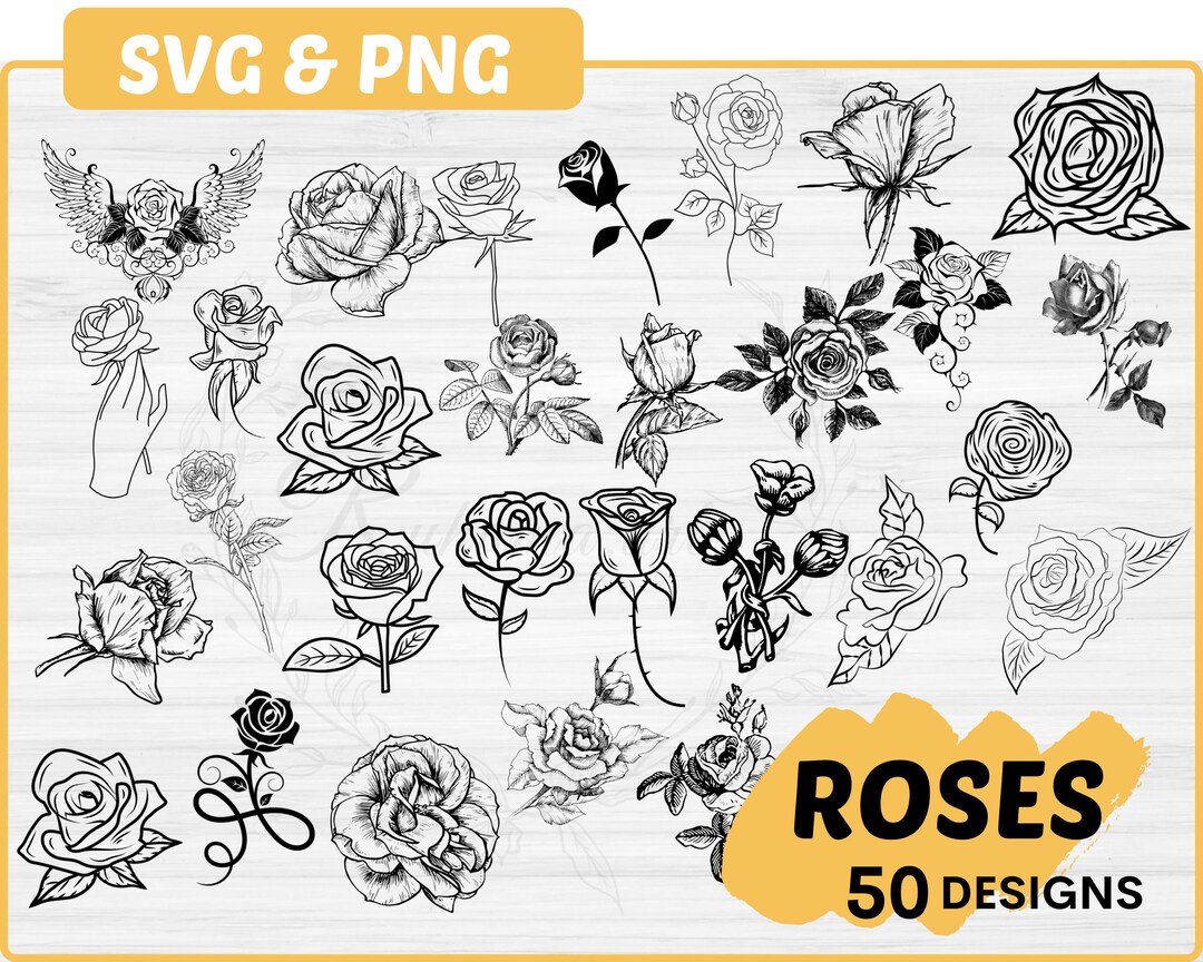 Rose Svg| 50 Rose Flower Svg Bundle Files | Svg Rose Cut Files | Floral ...