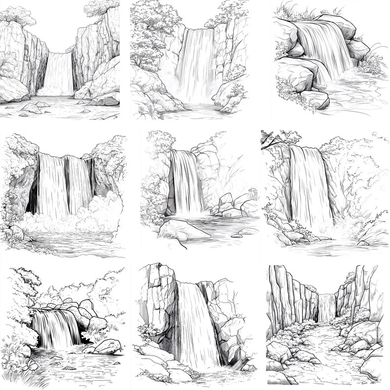 Waterfall Procreate Stamps | 100+ Procreate Nature Stamps | Waterfall ...