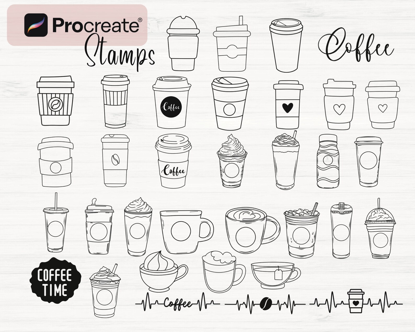 Procreate Coffee Stamps 100 Coffee and Tea Procreate Stamps - Etsy