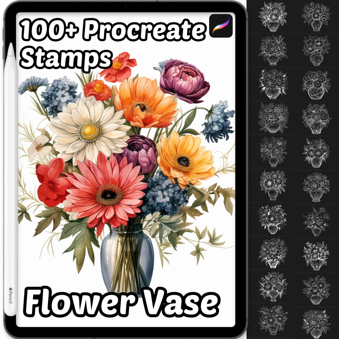 Flower Vase Procreate Brushes | 100+ Procreate Flower Vase Stamps ...