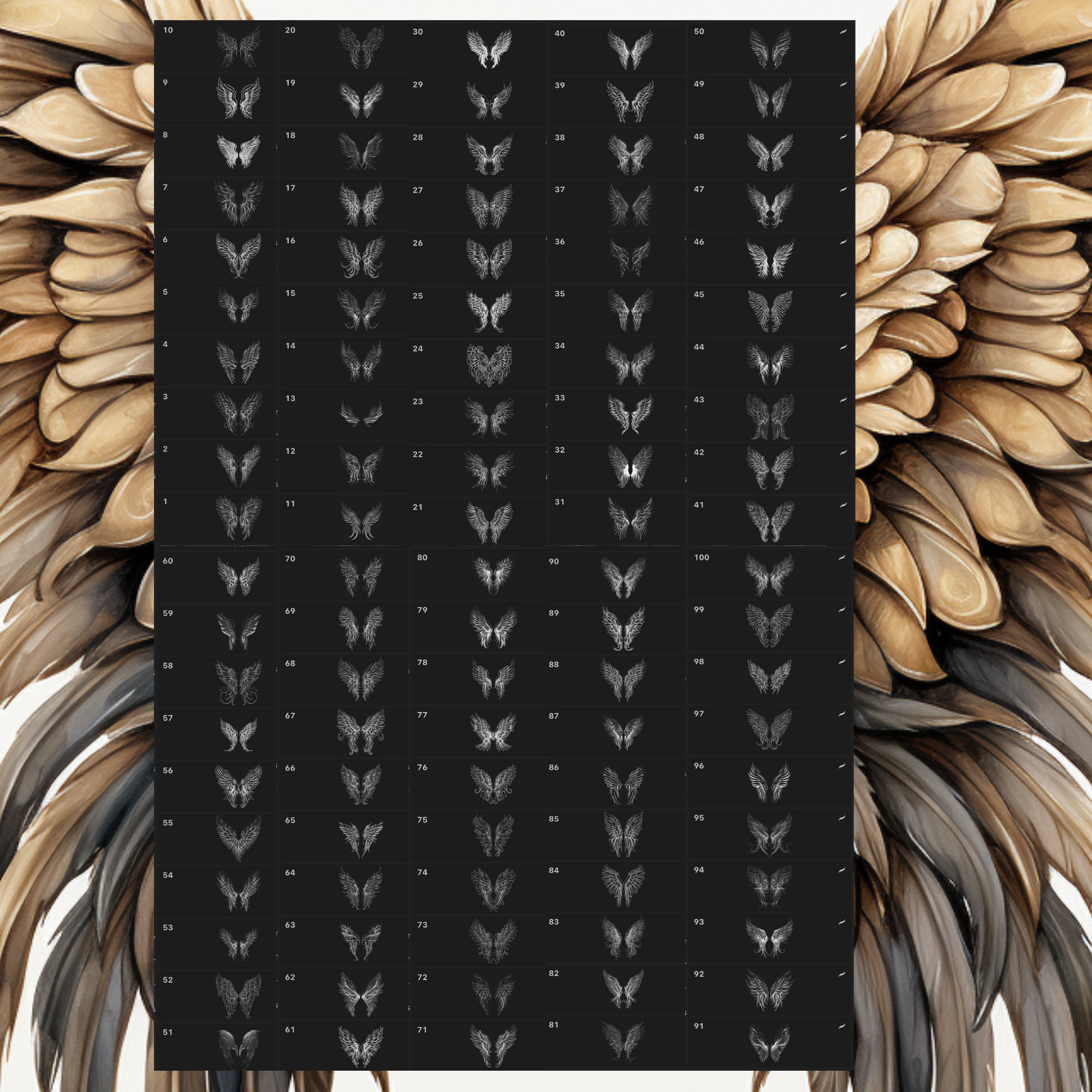 Procreate Angel Wings Stamps | 100 Wings Procreate Stamps | Angel Wings ...