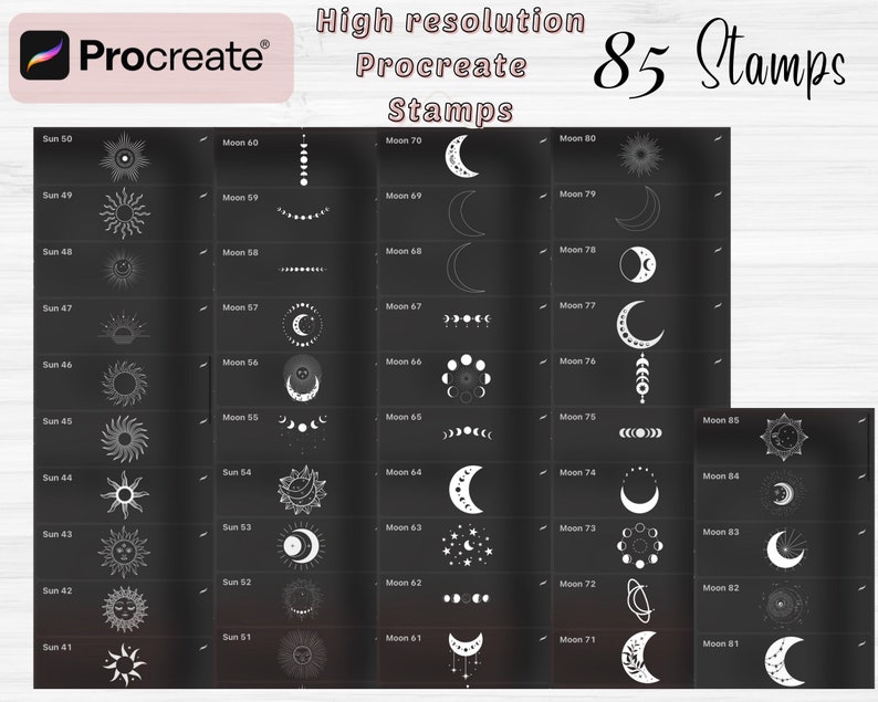 Sun and Moon Procreate Stamps 85 Mystical Procreate Stamps - Etsy
