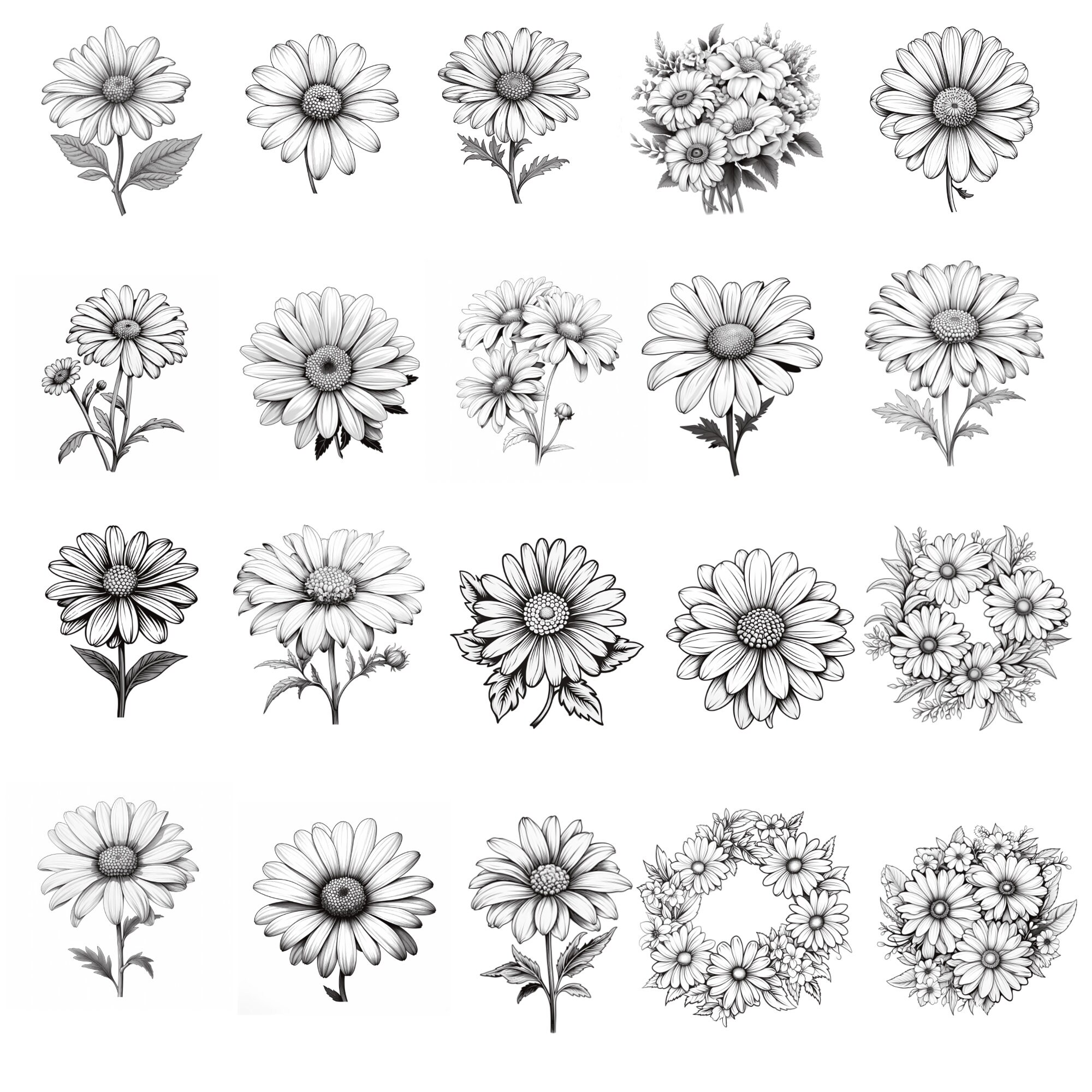 Daisy Flower Procreate Stamps | 100+ Procreate Floral Stamps ...