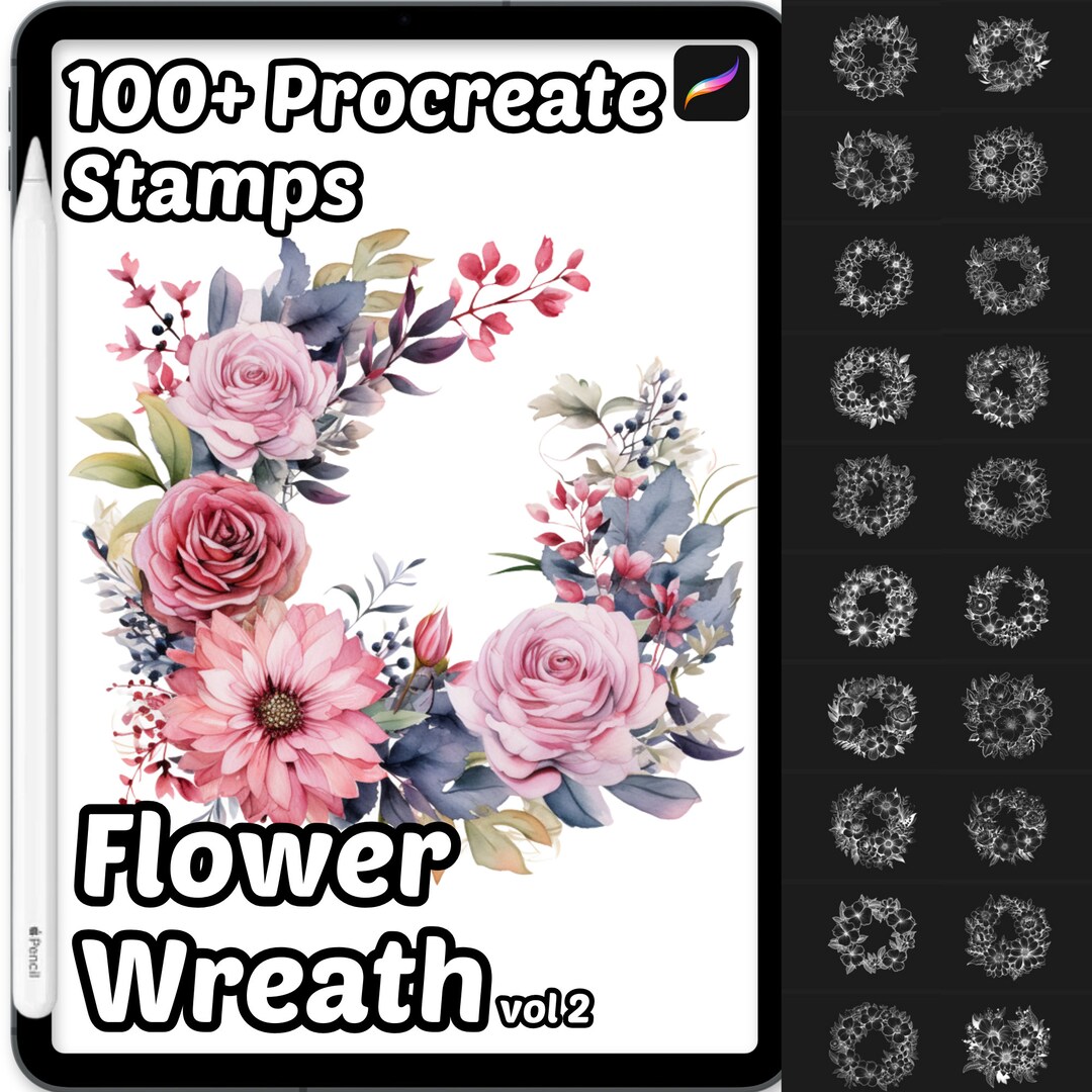 Floral Wreath Procreate Stamps | 100+ Procreate Floral Stamps ...