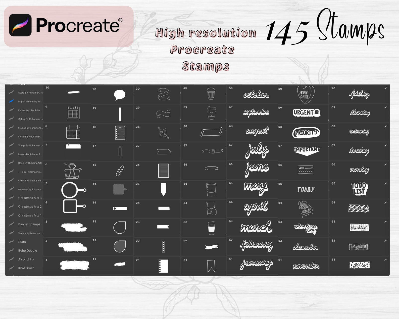 Procreate Planner Stamps | 145 Planner Procreate Stamps Brushes ...
