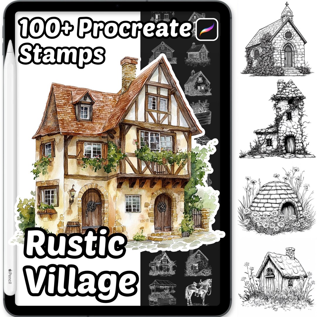 Rustic Village Procreate Stamps | 100+ Procreate Rustic Village View ...
