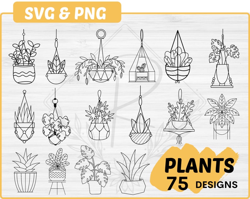Plant Svg Bundle Hand Drawn Cut Files | Hanging Plant Svg Bundle ...