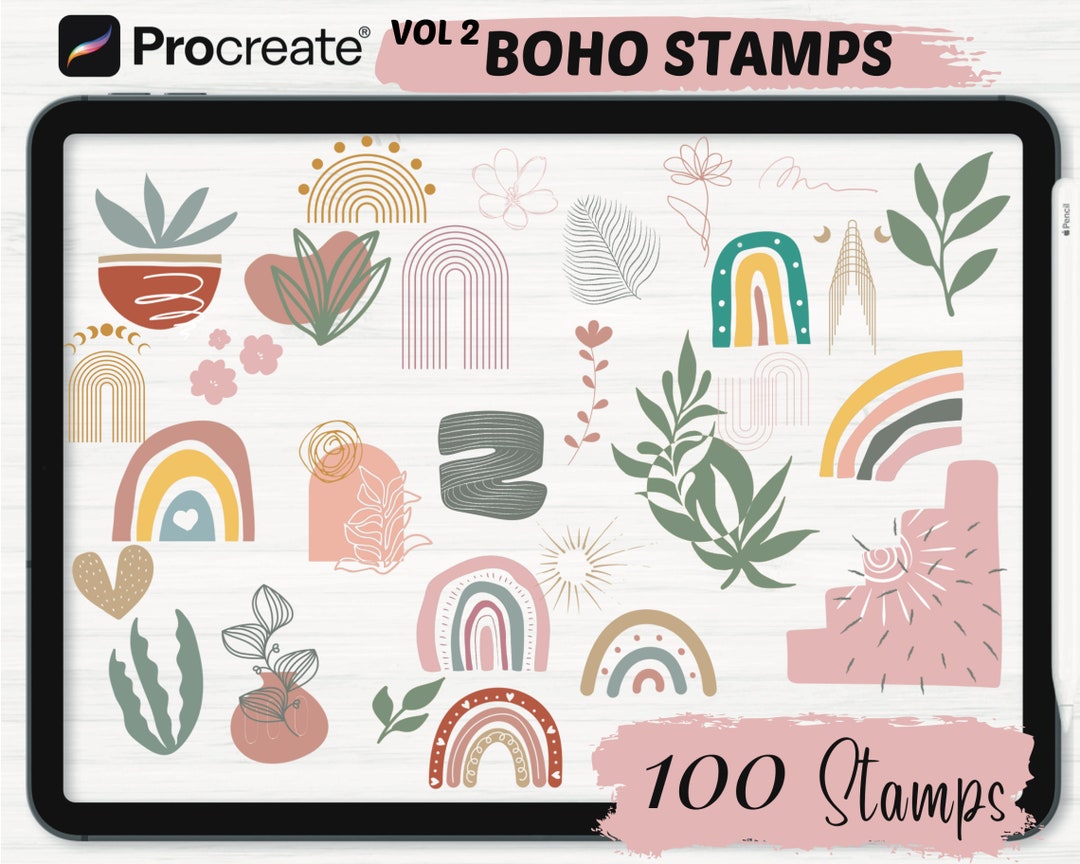 Doodle Procreate Stamps | 100 Boho Abstract Doodle Procreate Brushes ...