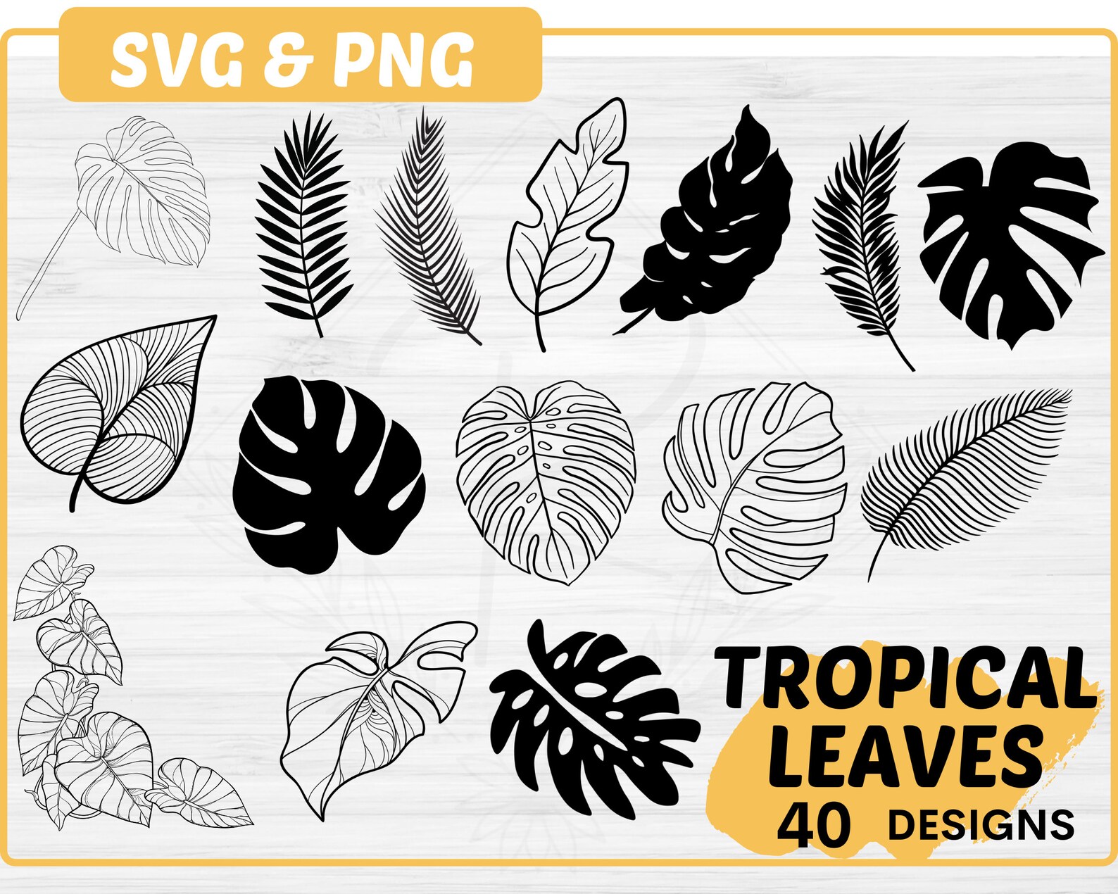 Tropical Leaves Svg Bundle 40 Tropical Palm Leaf Svg | Etsy