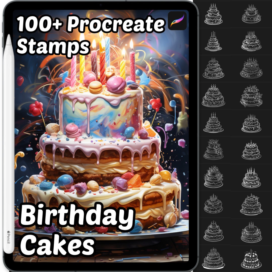 Birthday Cake Procreate Stamps | 120 Procreate Cake Stamps | Birthday ...